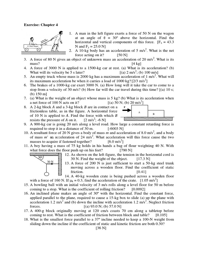 Exercise: Chapter 4 | PDF | Friction | Force