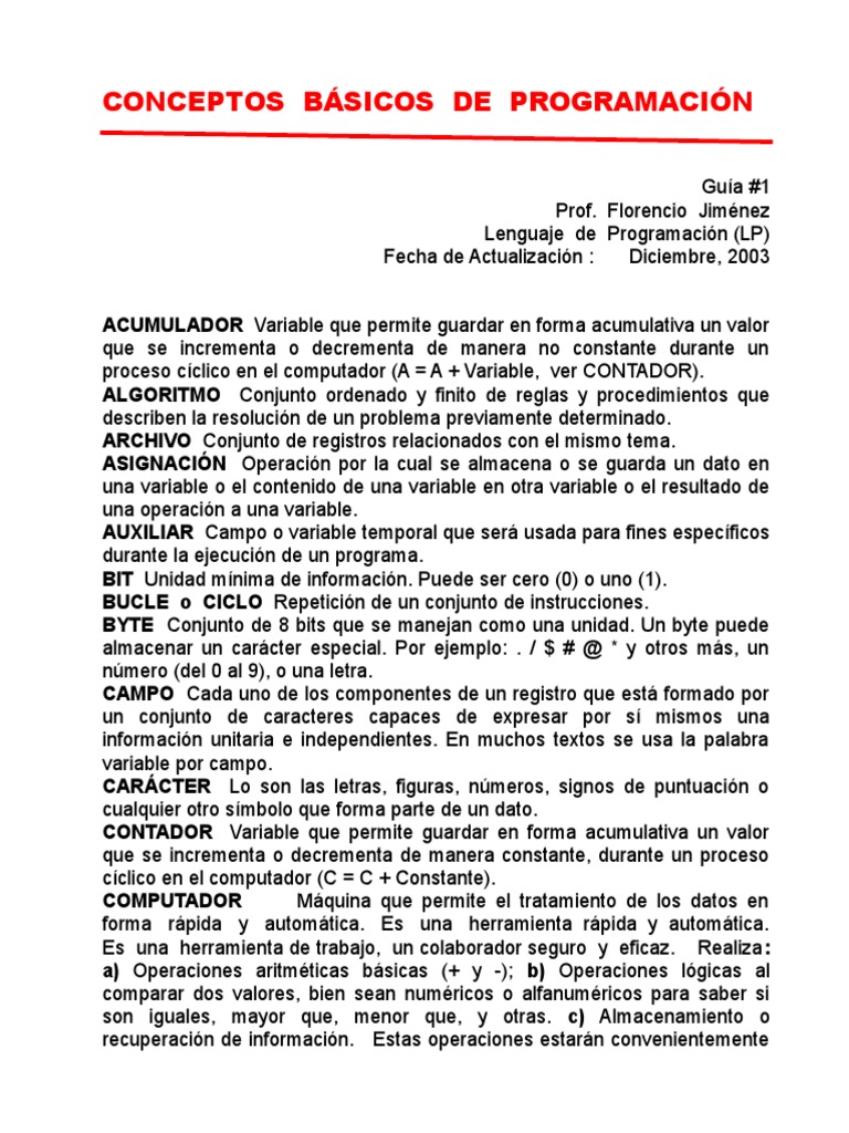Conceptos Clave de Programación Básica | PDF | Byte | Lenguaje de ...
