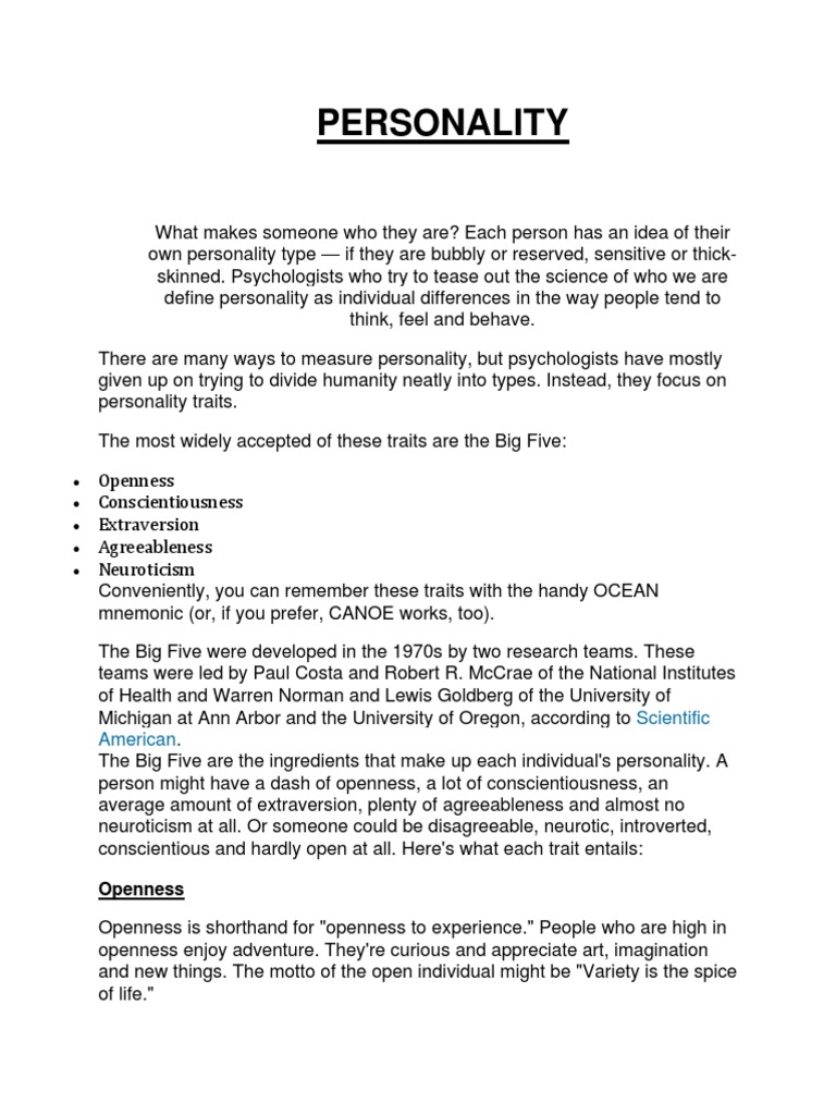 Personality: Scientific American | PDF | Extraversion And Introversion | Personality Traits