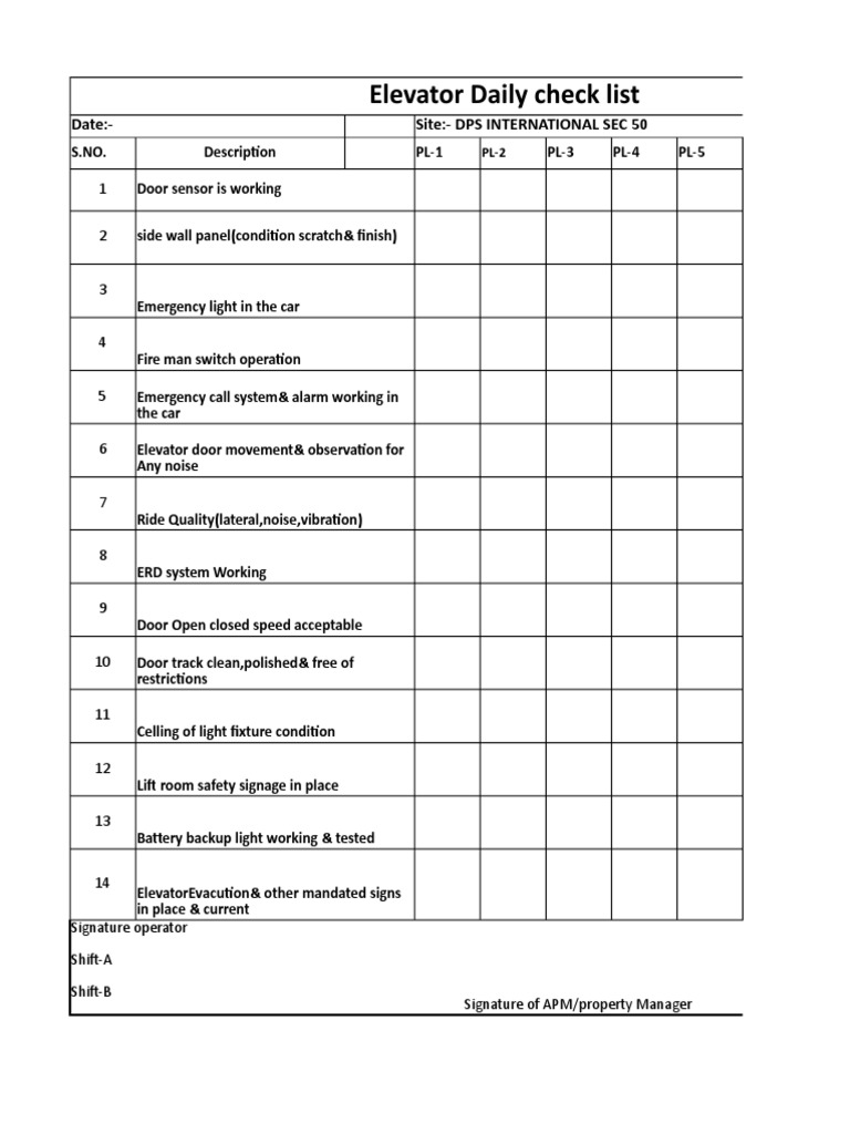 Elevator Log Book Format | PDF