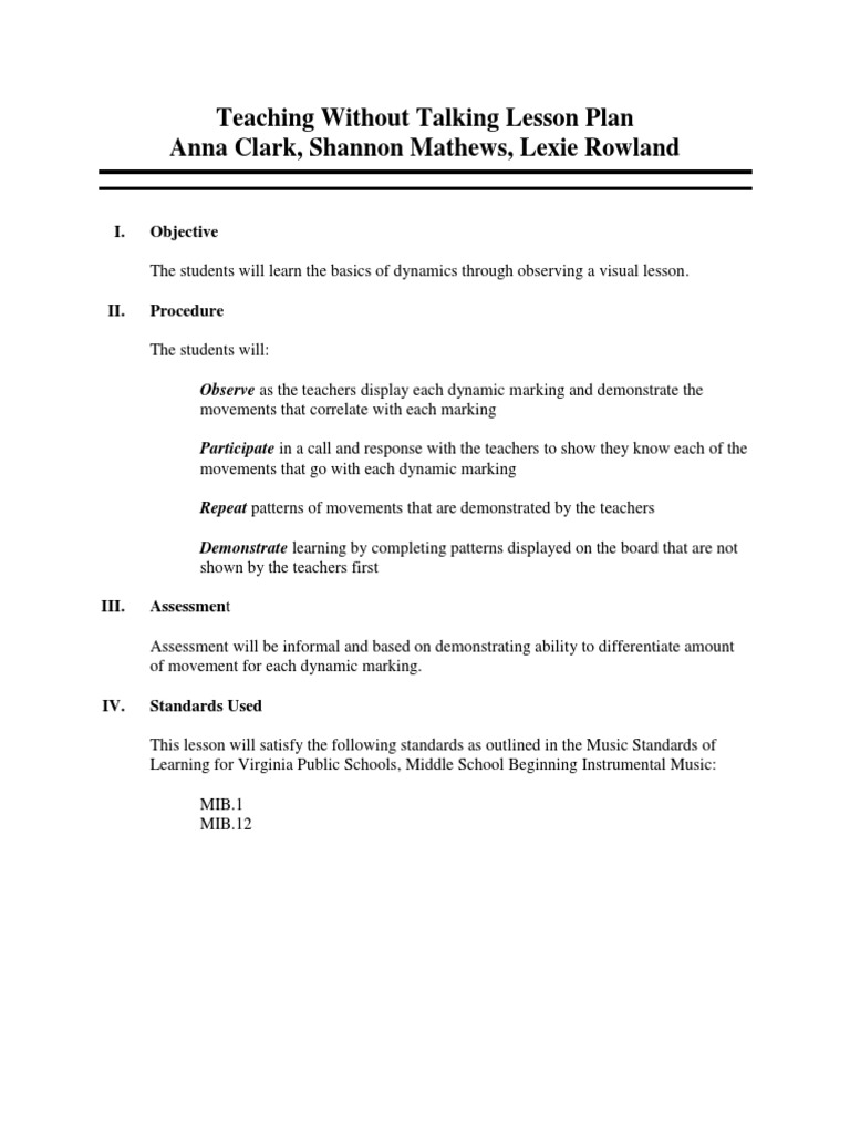 teaching without talking lesson plan