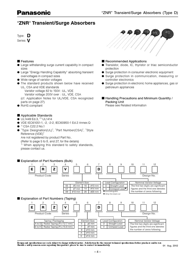 "ZNR" Transient/Surge Absorbers: Recommended Applications Features ...