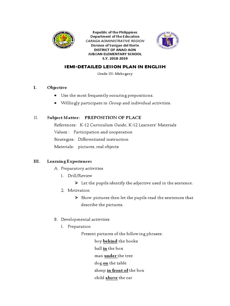 Semi-Detailed Lesson Plan 4th Quarter | PDF | Preposition And ...