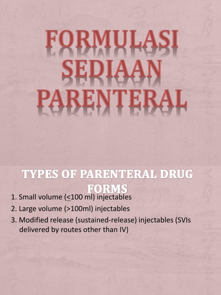 Formulasi Sediaan Parenteral | PDF | Emulsion | Solution