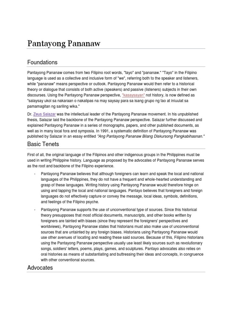 An Overview of Pantayong Pananaw, a Historical Theory that Advocates ...