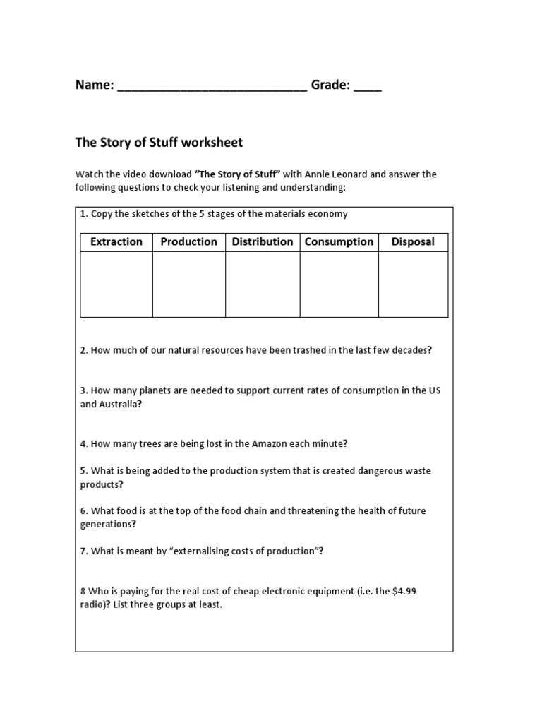 Understanding the Story of Stuff: Analyzing the Key Concepts and ...