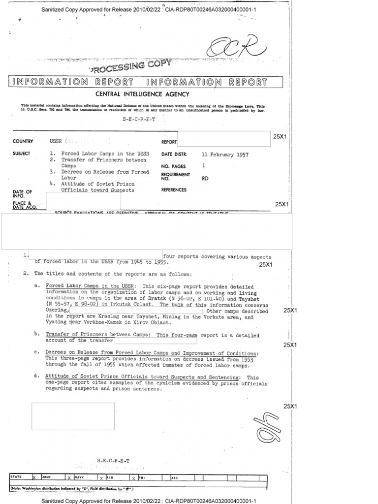 CIA - Report On Gulags in 1957 Confirming Most Prisoners Were Not ...