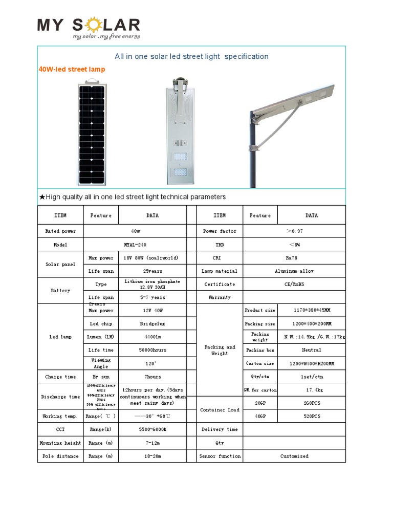 All in One Solar Led Street Light Specification | Download Free PDF ...