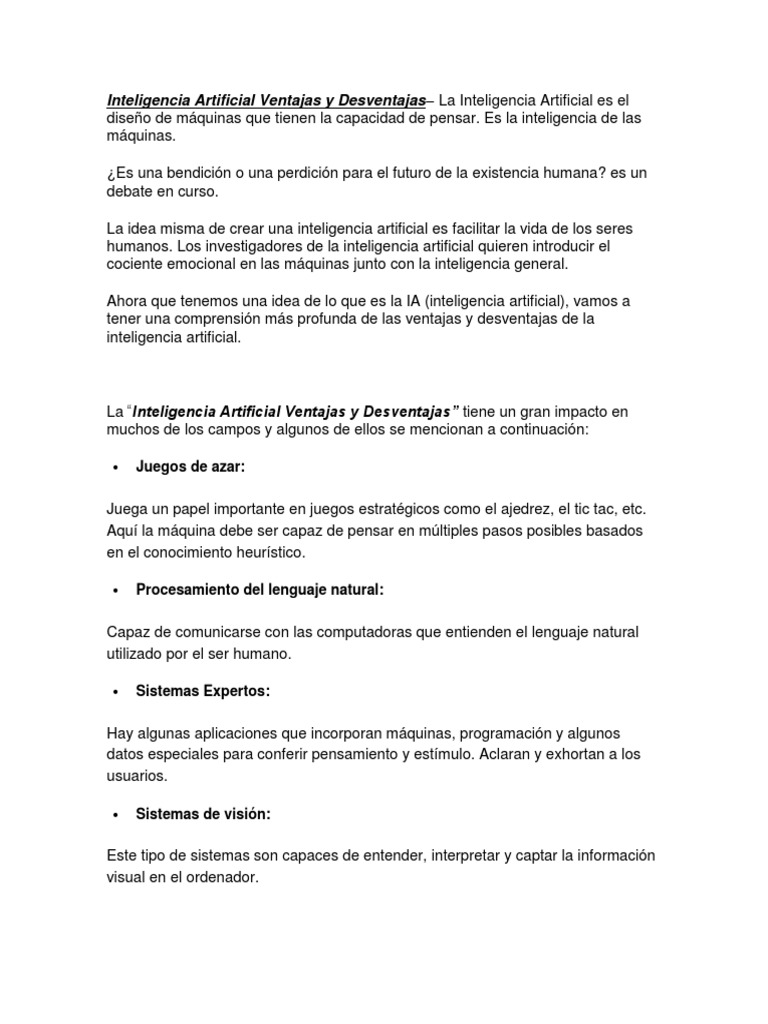 Inteligencia Artificial Ventajas y Desventajas | Inteligencia ...