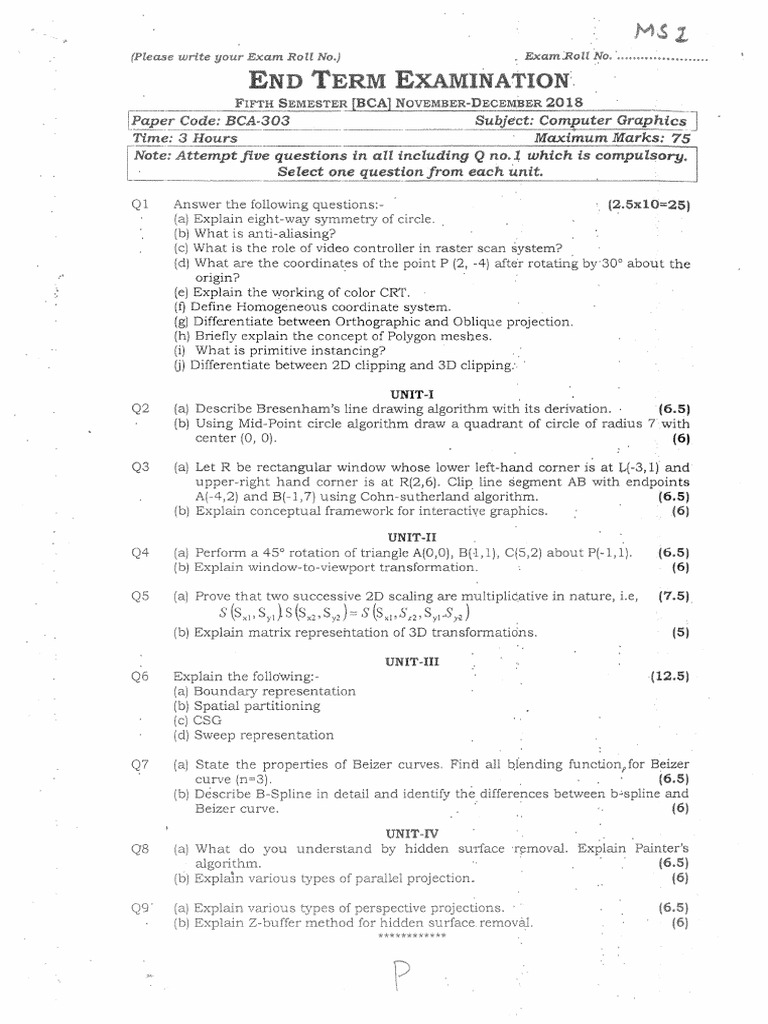 Ipjugaad - BCA 5th Sem Computer Graphics Paper 2018 | PDF
