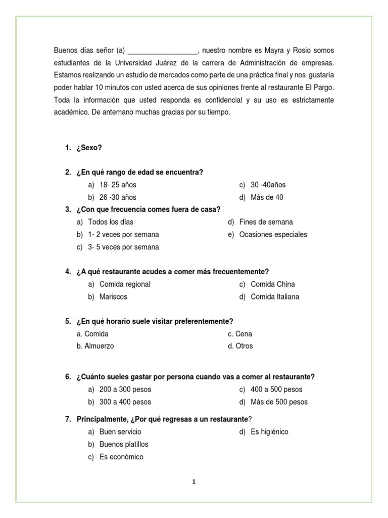 Entrevista A Restaurante | PDF | Almuerzo | Bebidas