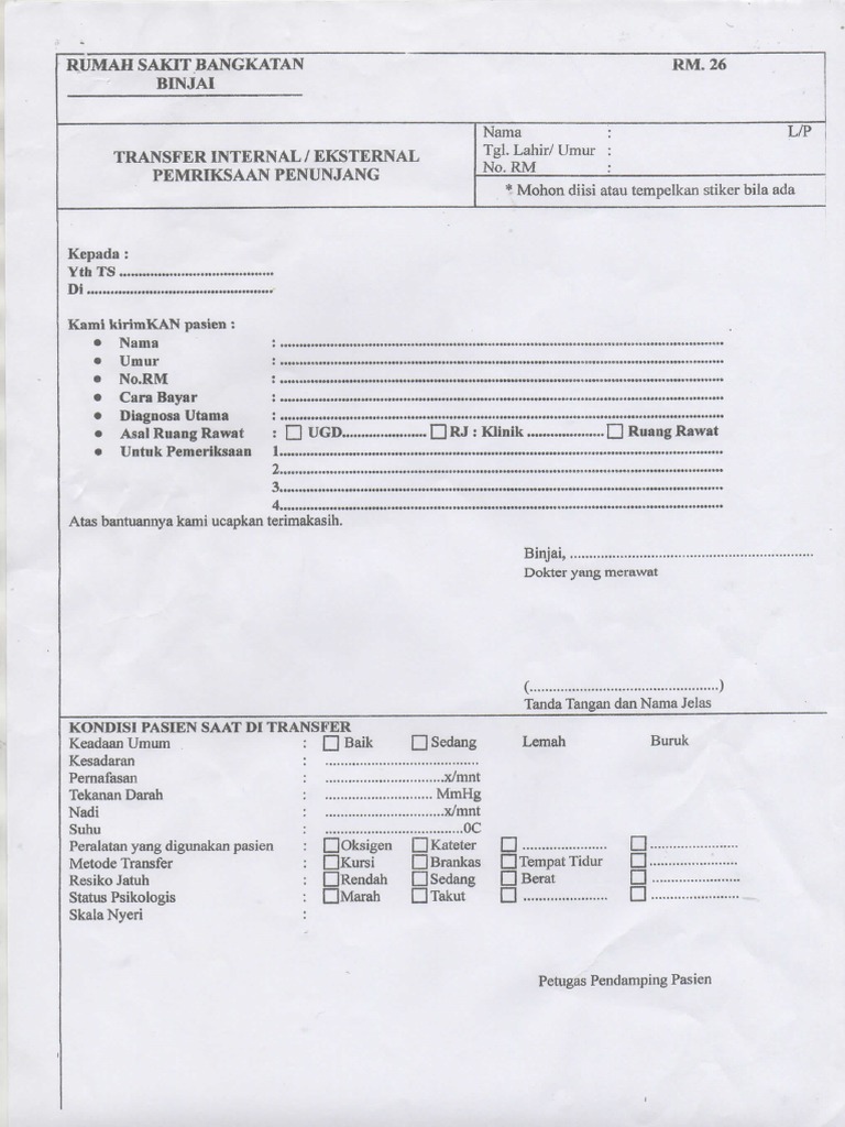 Form Transfer Internal Atau Eksternal Pemeriksaan Penunjang | PDF
