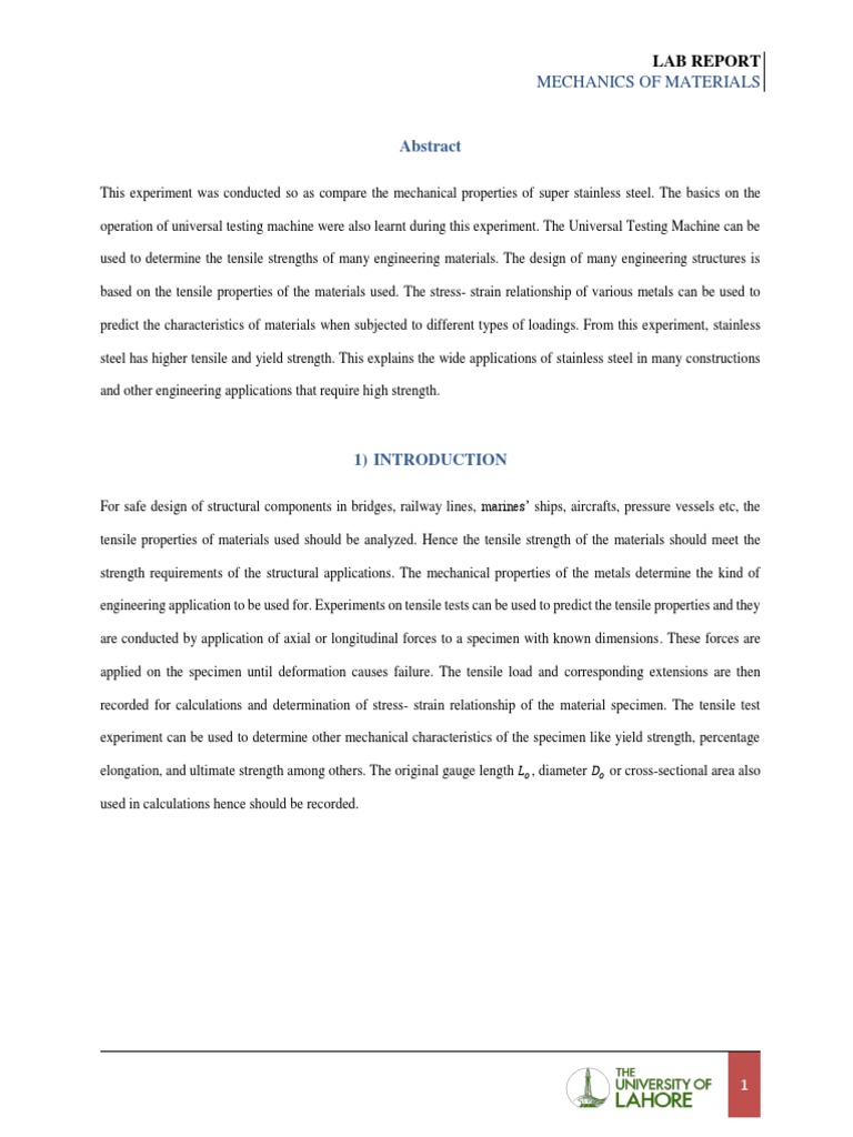 Mechanics of Materials: Lab Report | PDF | Deformation (Engineering ...