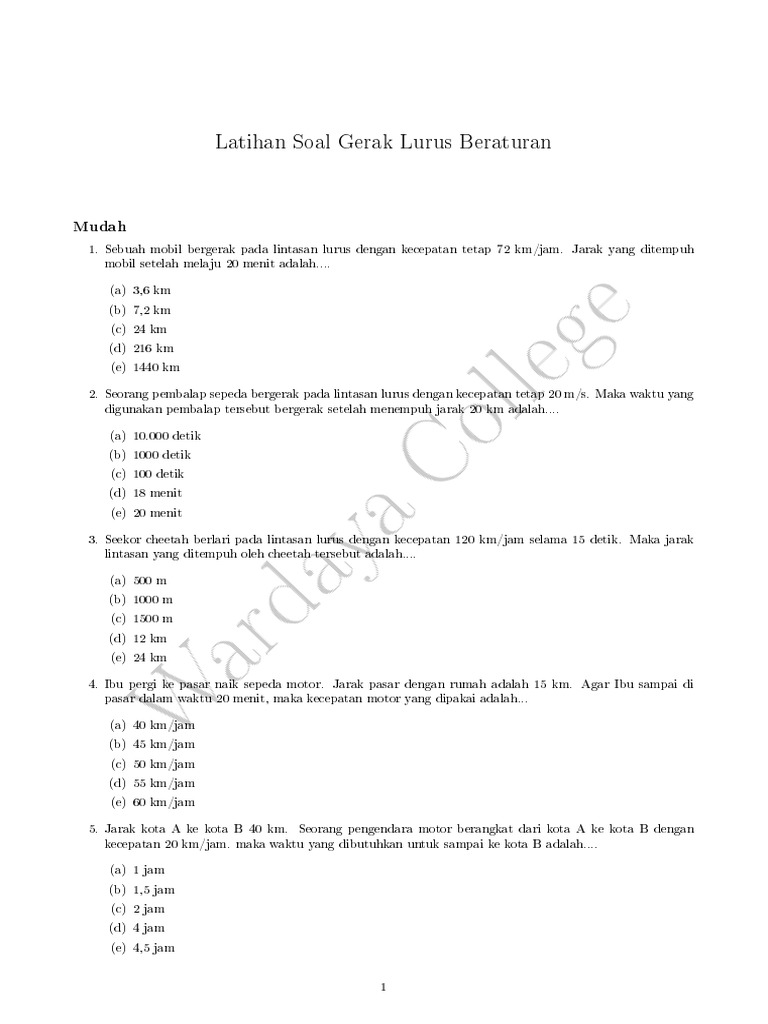 Latihan Soal Gerak Lurus Beraturan | PDF