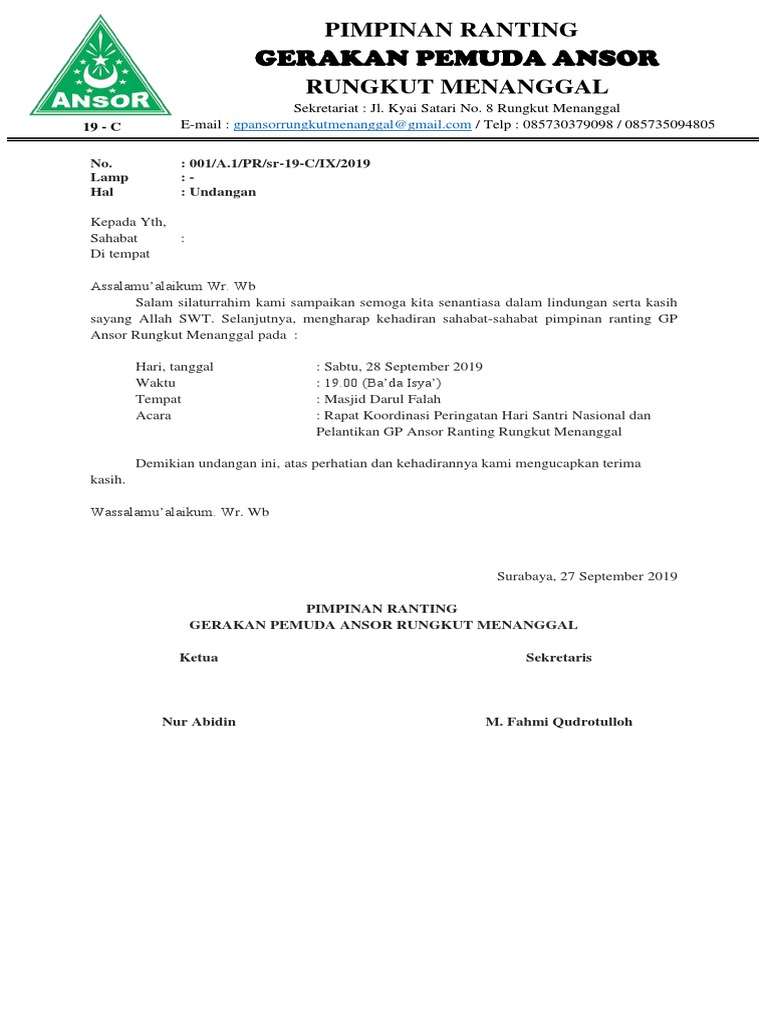 Surat Undangan Rapat Internal GP Ansor | PDF