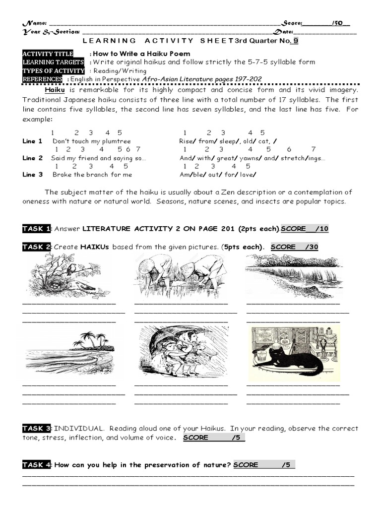 Haiku Worksheet Grade 8 | PDF