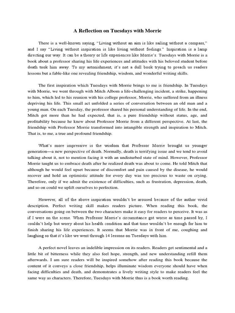 A Reflection On Tuesdays With Morrie | PDF