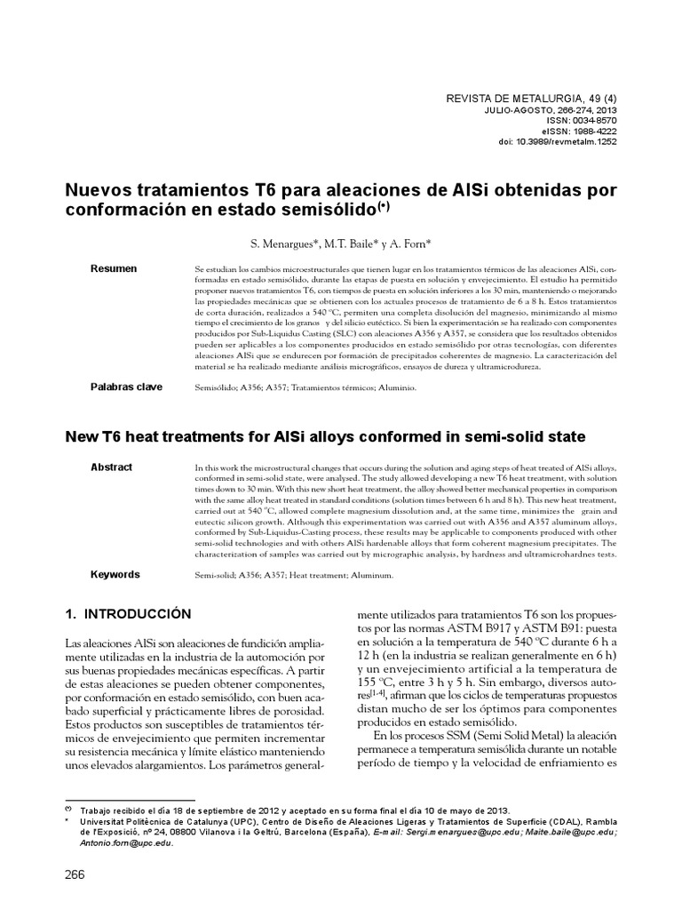 Tratamientos Termicos Aluminio t6 | PDF | Aluminio | Silicio