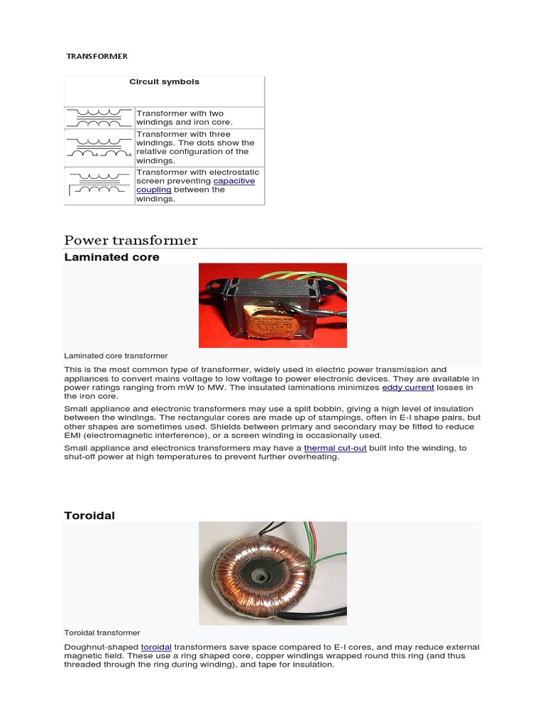 Power Transformer: Laminated Core | PDF | Transformer | Electrodynamics