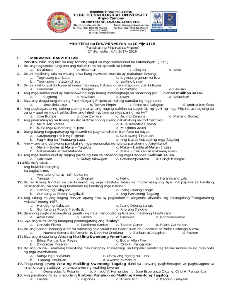 Mid Term Exam Sa CEM 3 | PDF