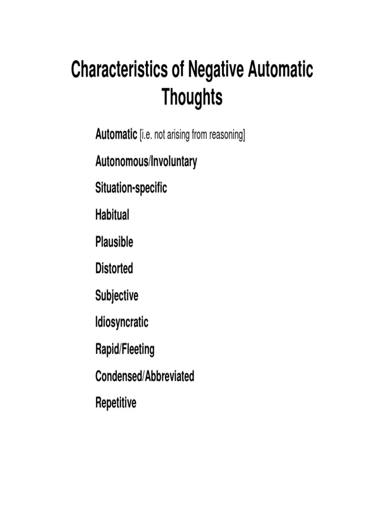 Characteristics of Negative Automatic Thoughts | PDF | Bias | Thought