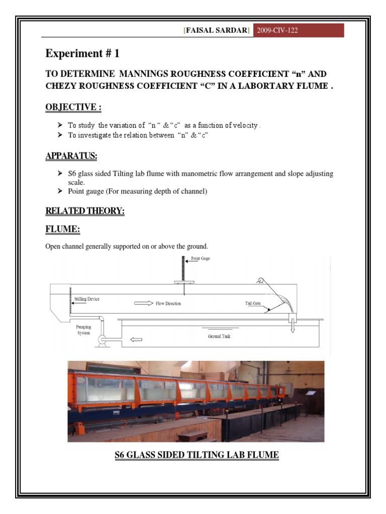 Determine Mannings Roughness Coefficient and Chezy Roughness Coefficient in A Labortary Flume ...