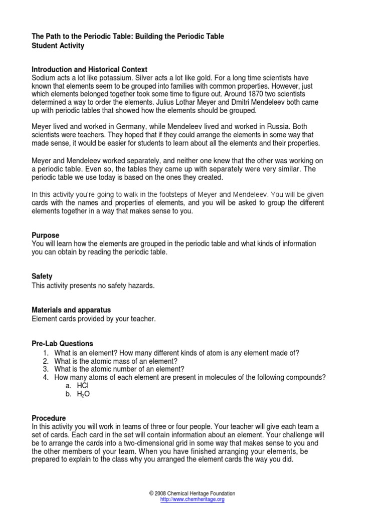Student Guide Path To Periodic Table PDF | PDF | Periodic Table ...