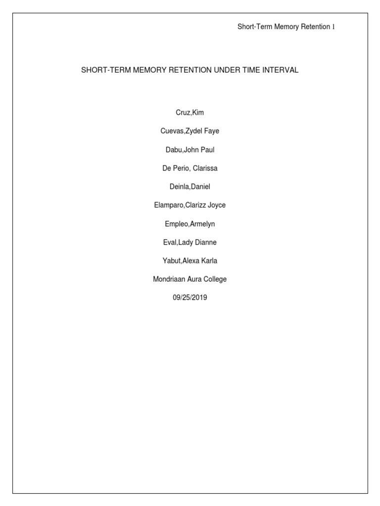 Short-Term Memory Retention Under Time Interval | PDF | Memory | Experiment