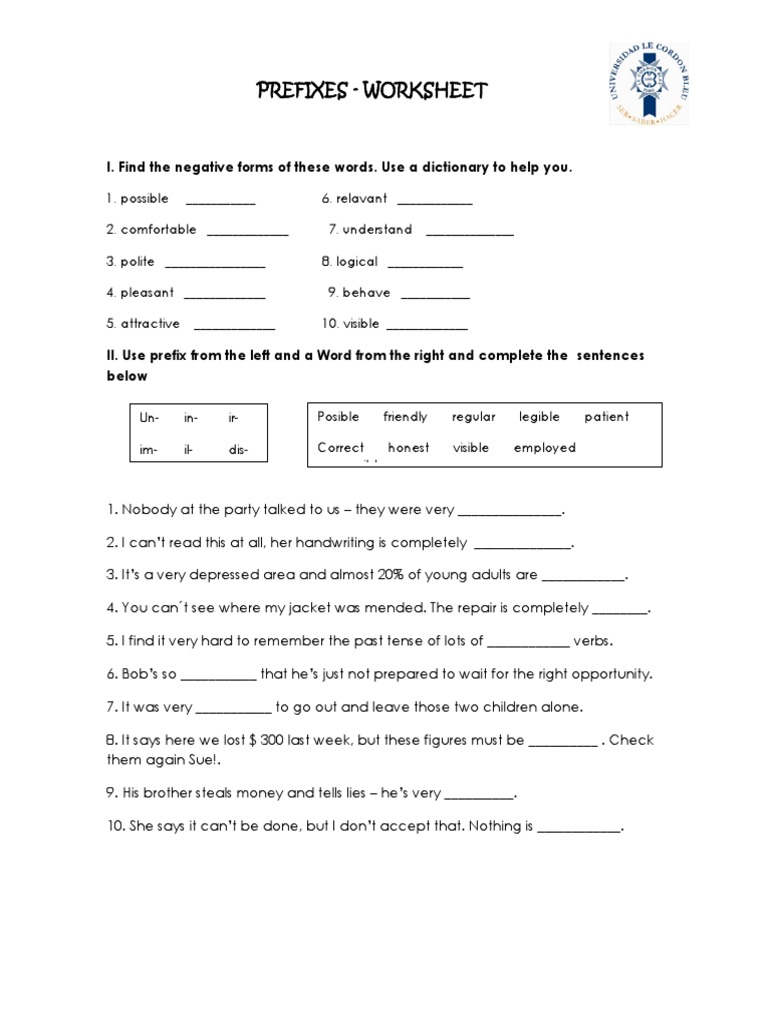 Prefixes - Worksheet | PDF
