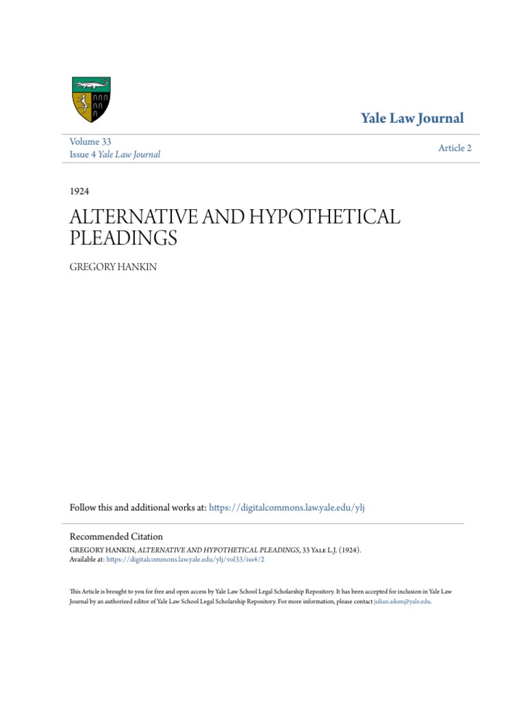 Alternative and Hypothetical Pleadings: Yale Law Journal | PDF ...