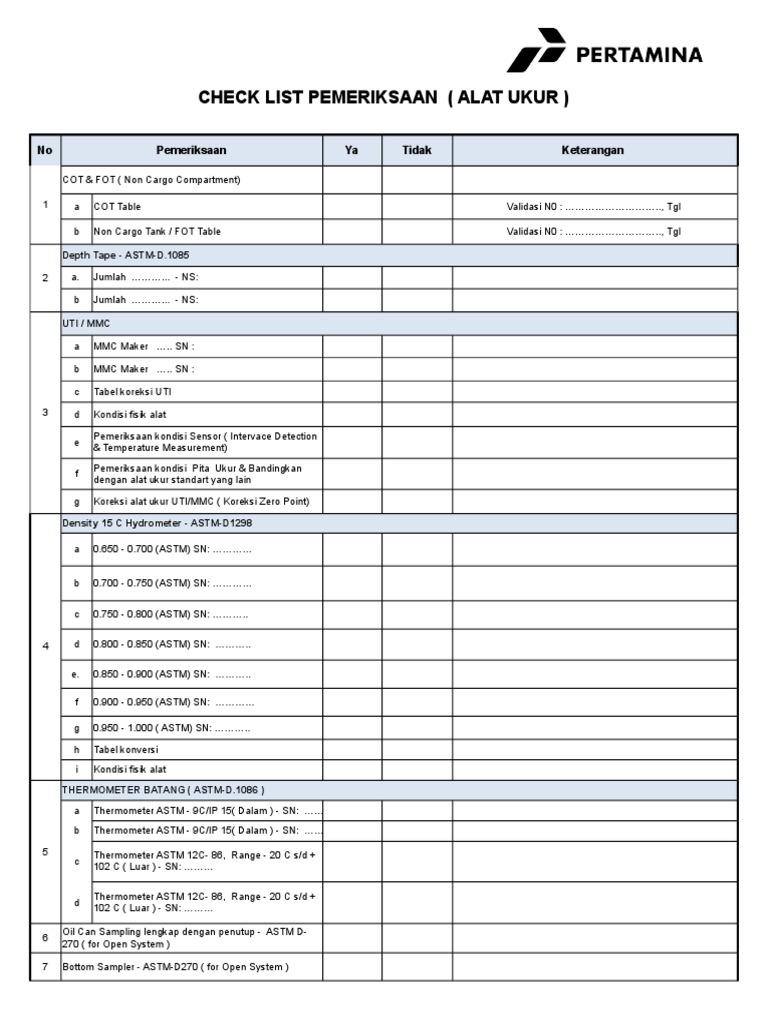 Checklist Alat Ukur | PDF