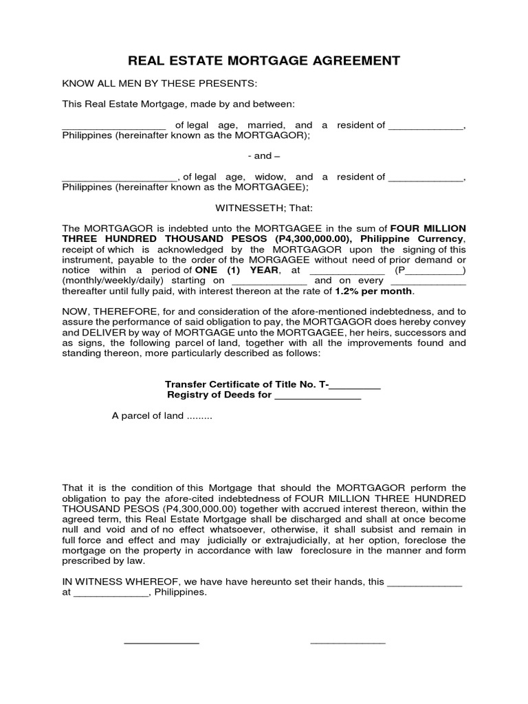Real Estate Mortgage Agreement-Sample2019 | PDF | Mortgage Law ...