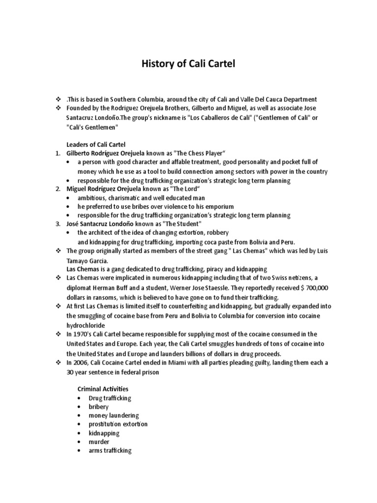 Leaders of Cali Cartel | PDF | Illegal Drug Trade | Black Market