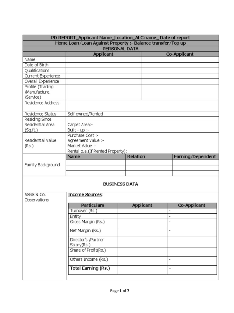 AXIS PD Report Format | Download Free PDF | Revenue | Loans