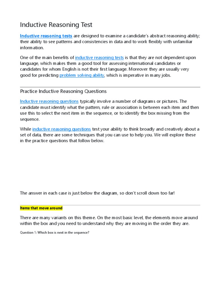 Inductive Reasoning Test | PDF | Reason | Inductive Reasoning