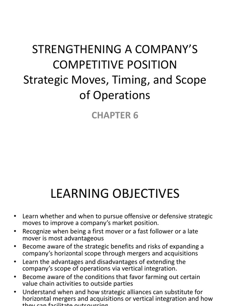 Strengthening A Company S Competitive Position Strategic Moves Timing ...