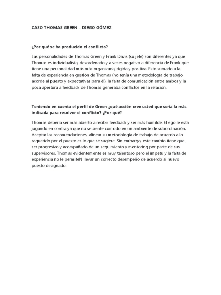 Conflicto entre Thomas Green y Frank Davis | PDF