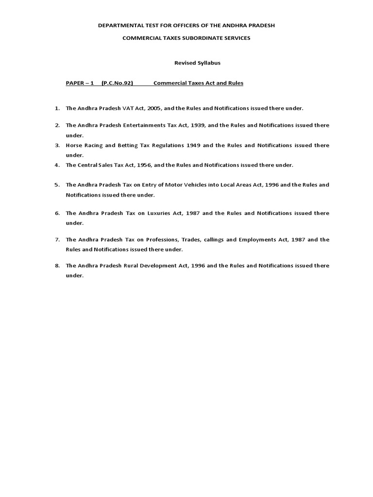 Syllabus For Paper Codes 92 and 102 of Departmental Tests For Officers ...