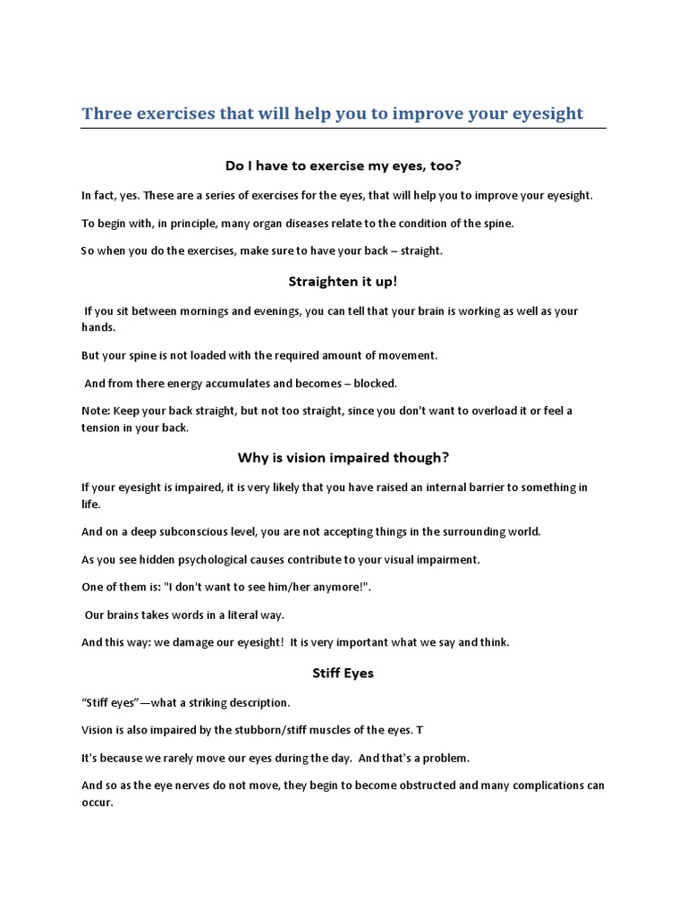 Exercises For Eyesight Improvement | PDF