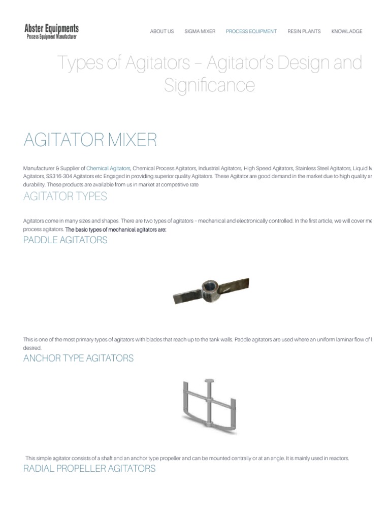 Types of Agitators, Agitator Design and Construction | PDF | Propeller ...