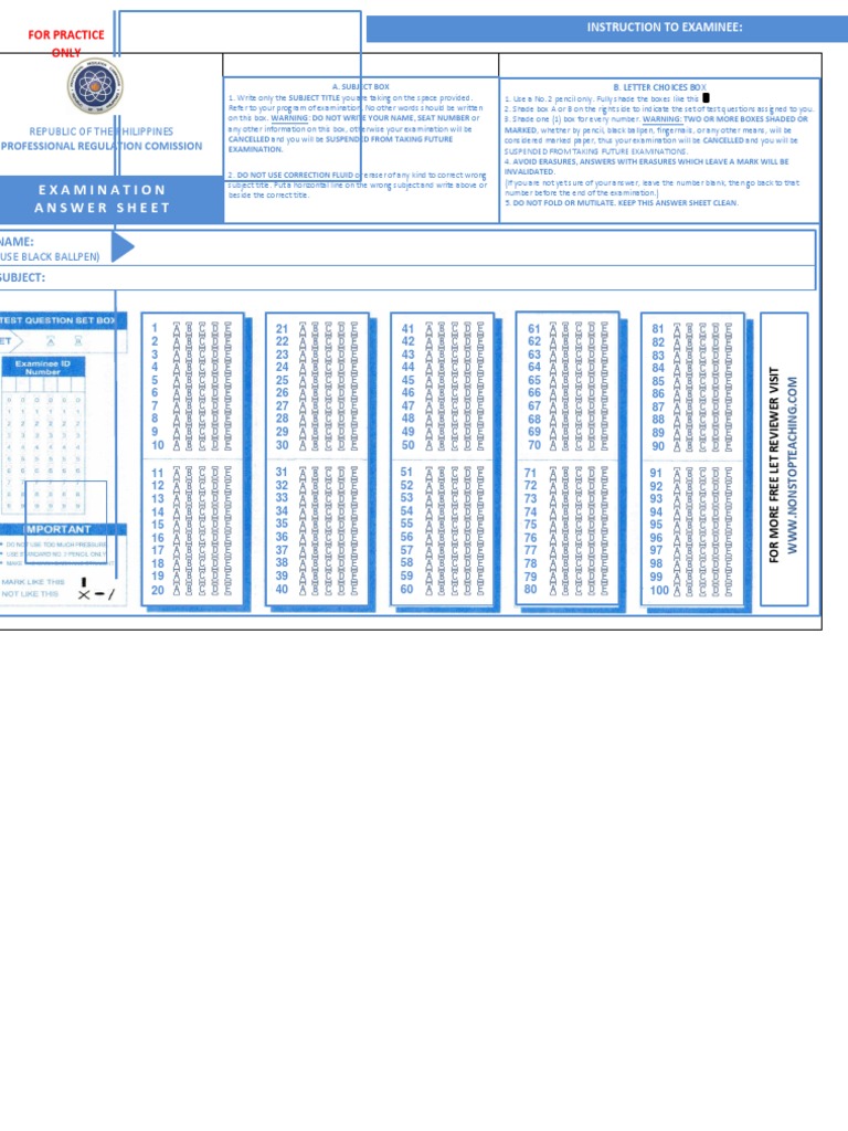 Instructions for Completing a Standardized Test Answer Sheet | PDF ...