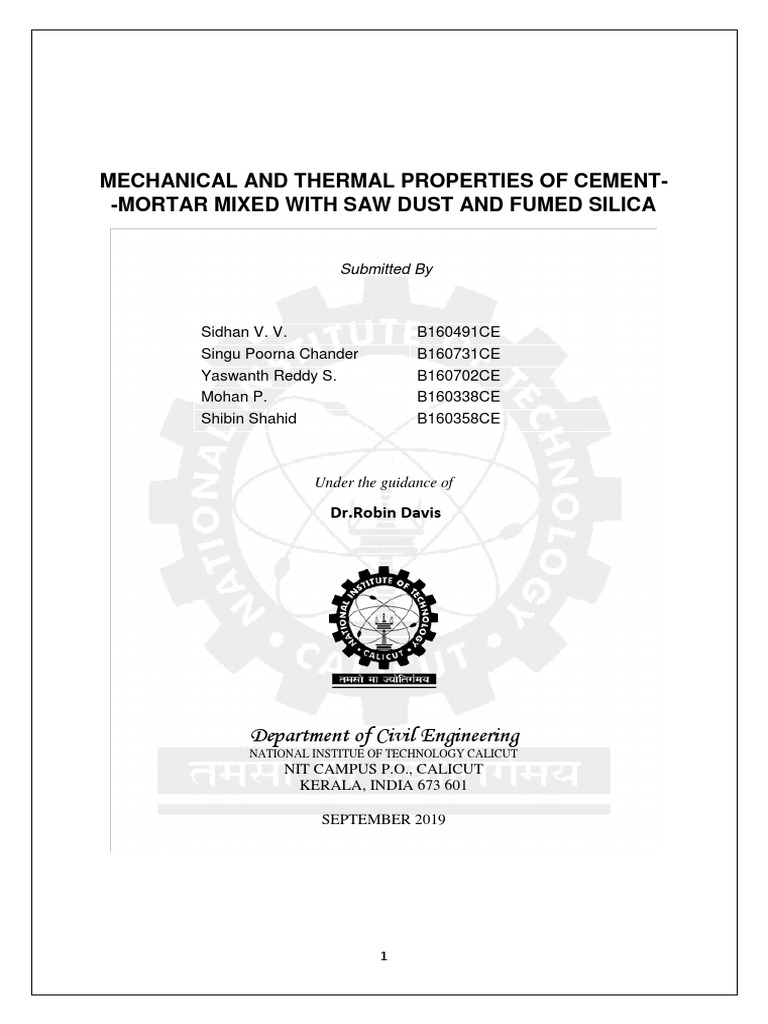 Mechanical and Thermal Properties of Cement - Mortar Mixed With Saw Dust and Fumed Silica | PDF ...