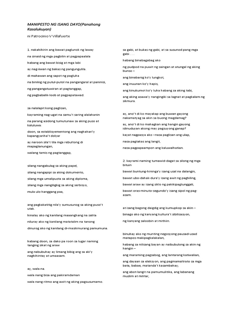 Manipesto NG Isang Dayo | PDF