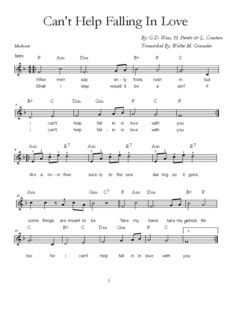 Cant Help Falling in Love Lead Sheet With Lyrics 2019 | PDF Cant Help Falling in Love Lead Sheet With Lyrics 2019 | PDF