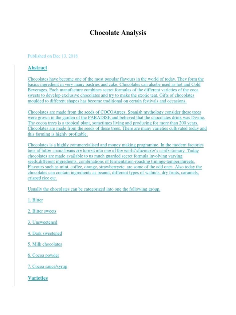 Chocolate Analysis: Published On Dec 13, 2018 | PDF | Chocolate | Caffeine