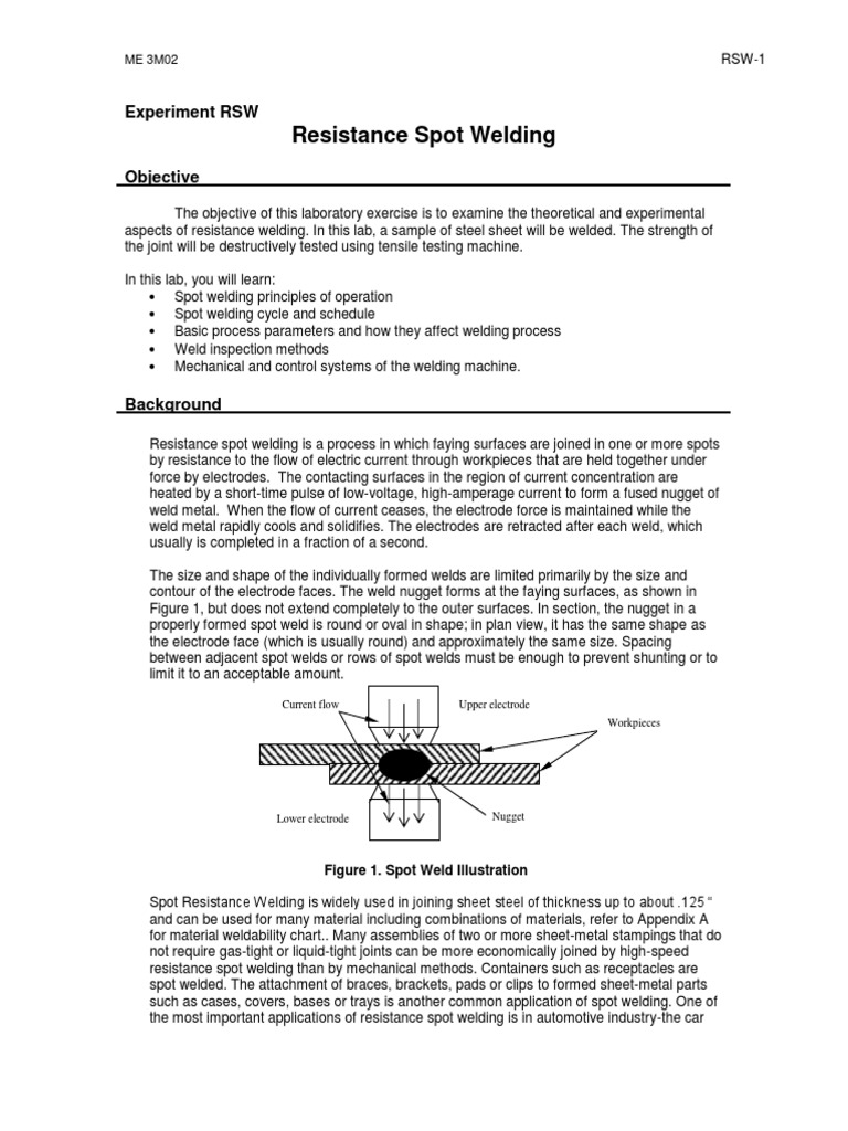 Resistance Spot Welding: Experiment RSW | PDF | Welding | Construction