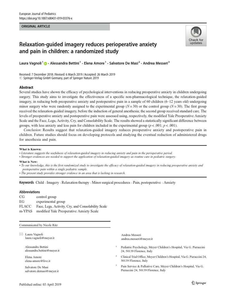 Relaxation-Guided Imagery Reduces Perioperative Anxiety and Pain in ...