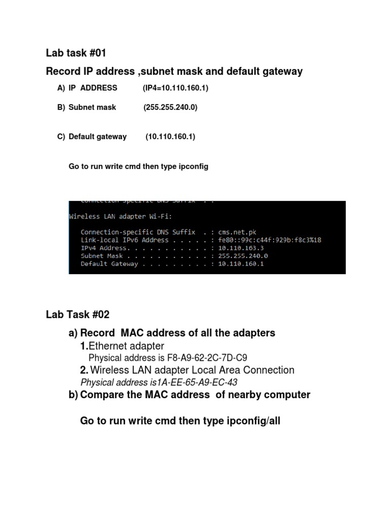 Lab TCP/IP and MAC address configuration | PDF