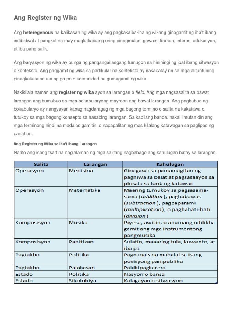 Ang Register NG Wika | PDF