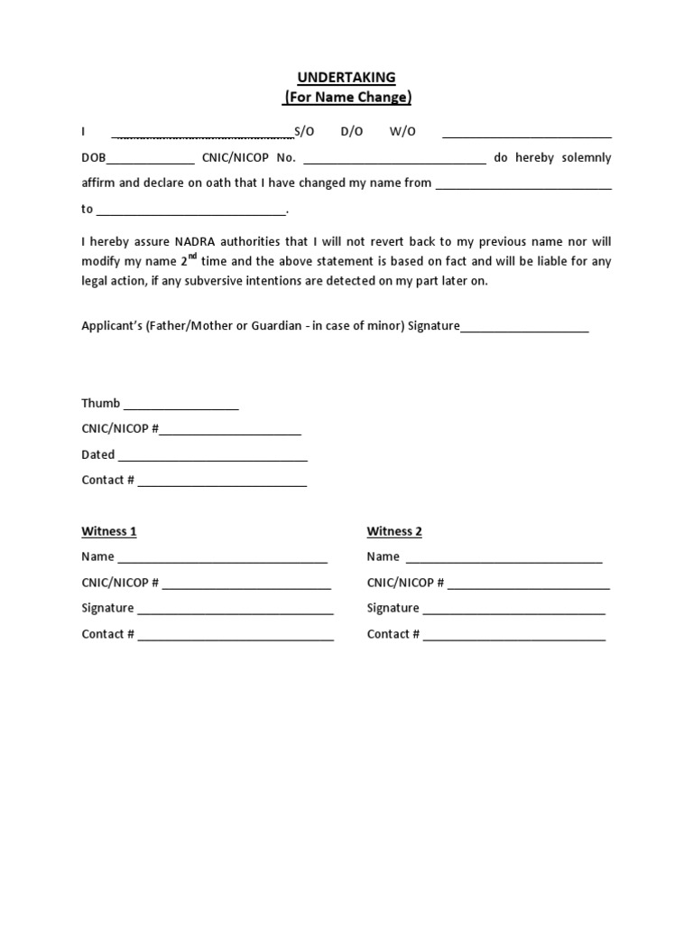 Undertaking For Name Change | PDF